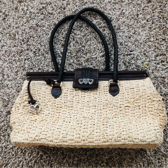 Brighton | Bags | Brighton Womens Woven Brown Leather Handbag Purse ...
